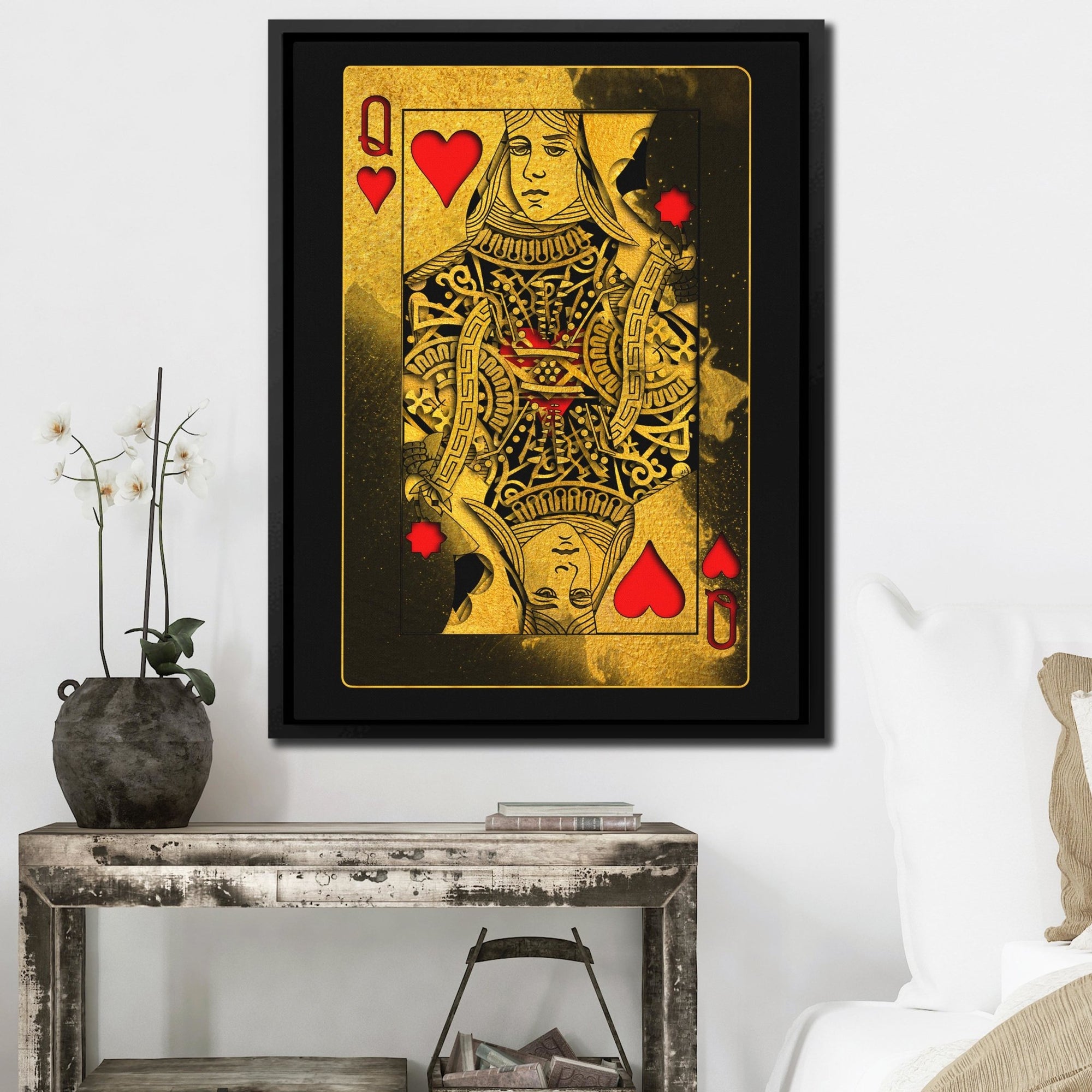 Gold Queen of Hearts Poker Card Art - Thedopeart